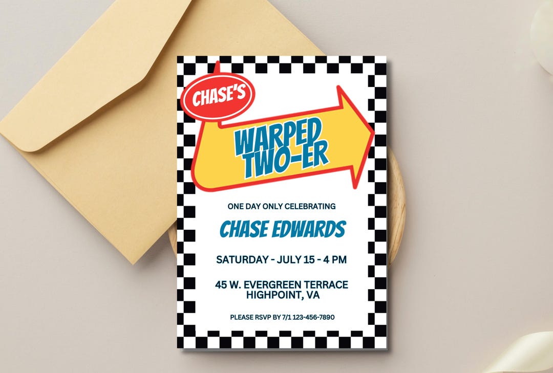 Warped Two-er Pop Punk Kid's Birthday Invitation | 2nd Tour Invite ...