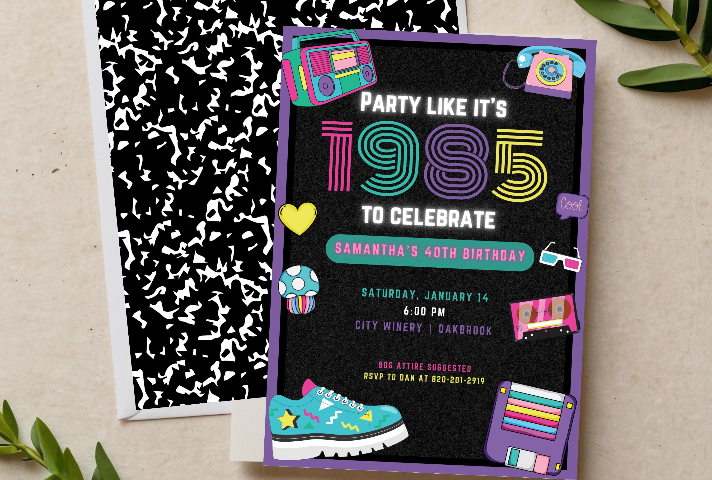 40th Birthday 80's Party Invitation, Eighties Themed Fortieth Birthday ...