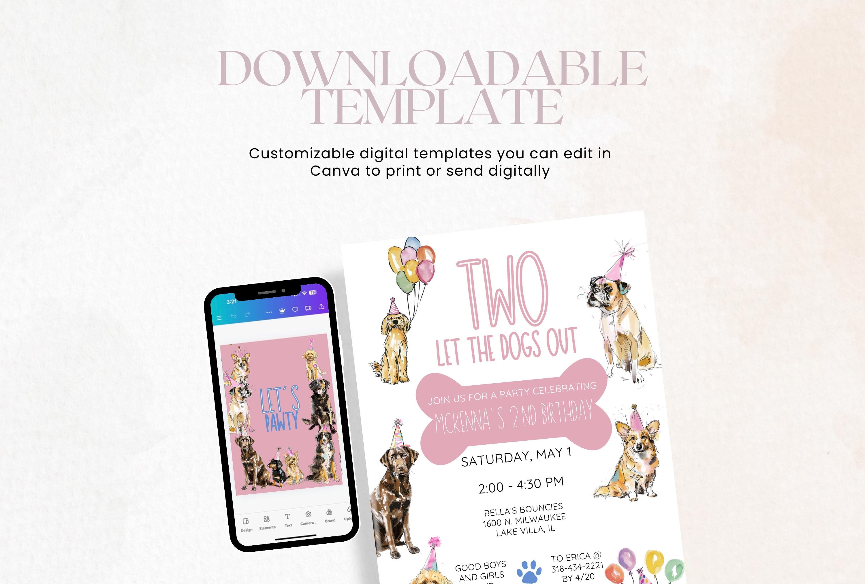 Two Let the Dogs Out | Printable Pink Puppy Birthday Party Invitation ...