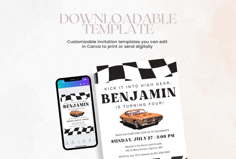 Hot Rod Boy Birthday Invitation, Hot Wheels Birthday Party ...