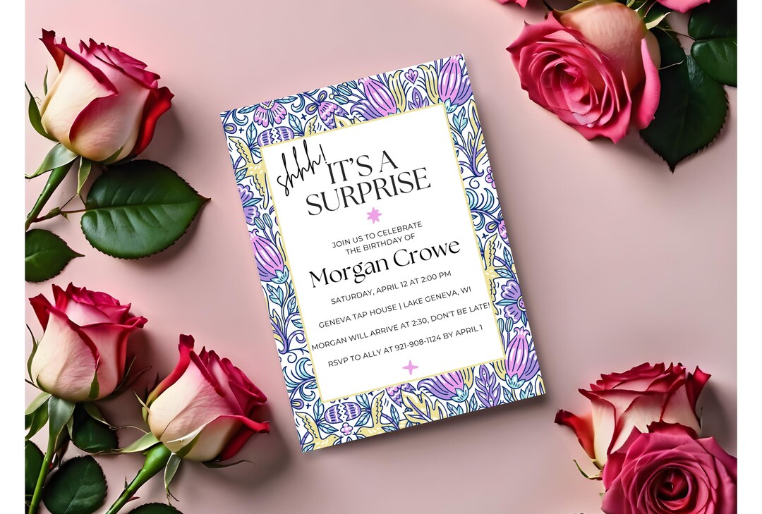 Printable Scandi Folk Art Surprise Birthday Invitation | Editable ...