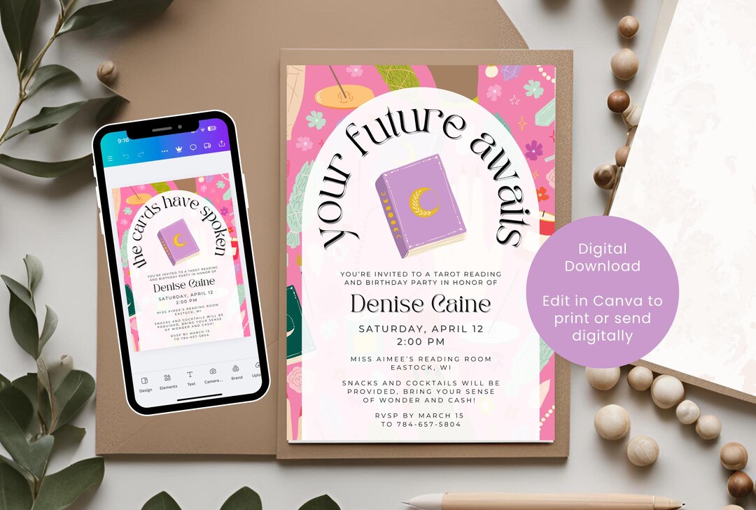 Your Future Awaits | Pink Mystical Tarot Card Birthday Party Invitation ...