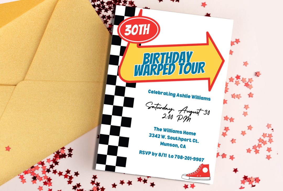 Printable Warped Tour Pop Punk Birthday Invitation, 30th 40th Birthday ...
