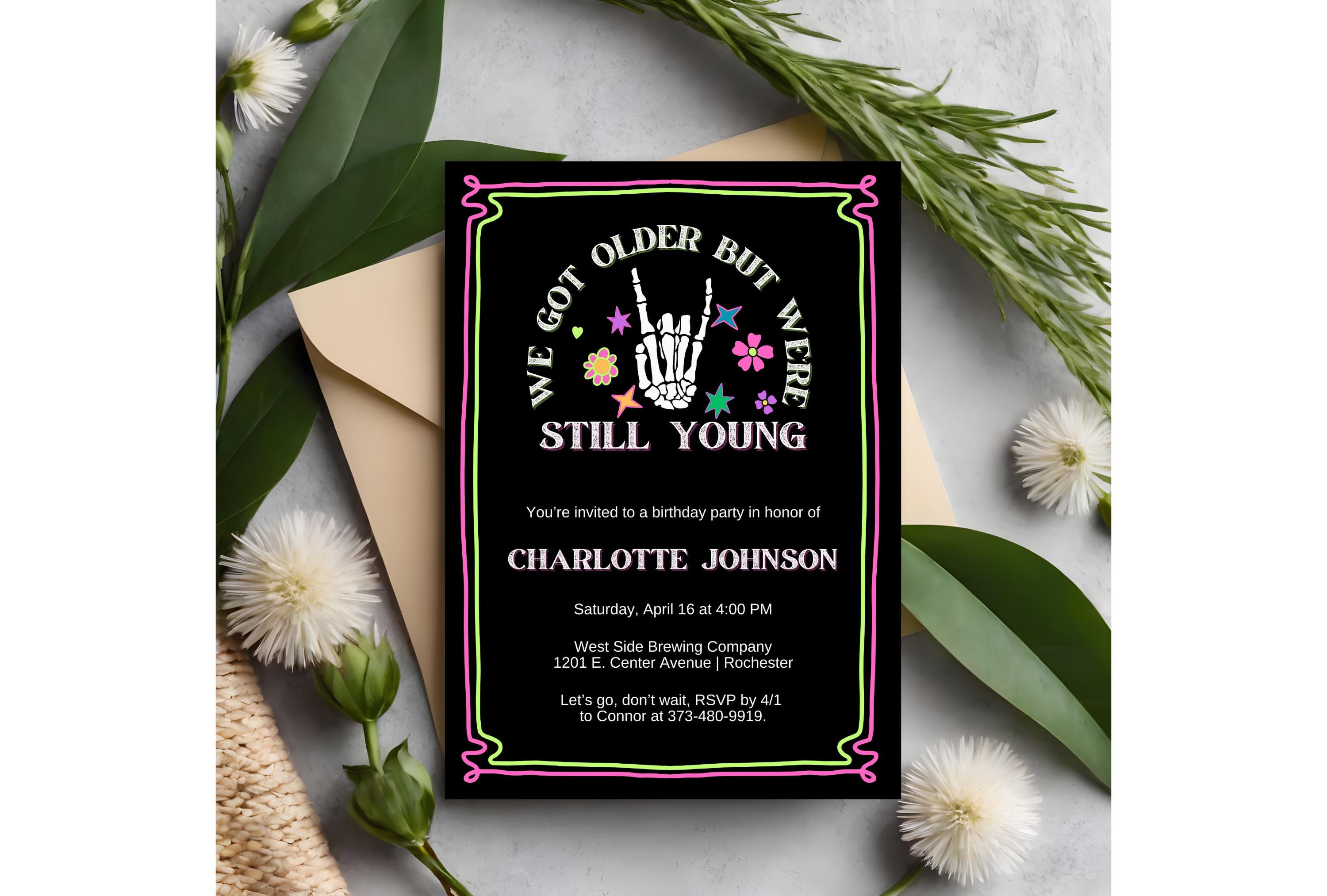 Editable Elder Emo Pop Punk Birthday Invitation - We Got Older but We ...