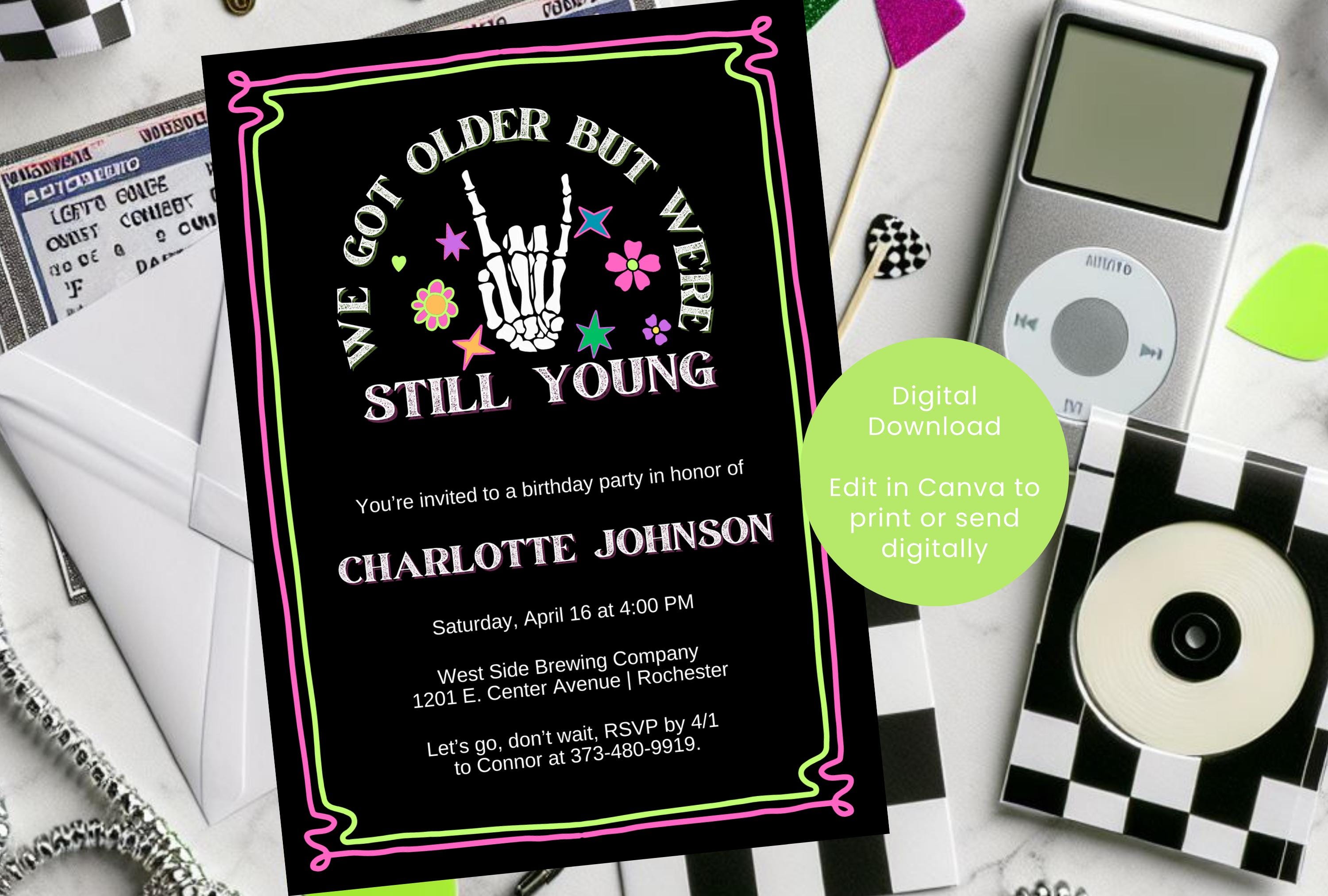 Editable Elder Emo Pop Punk Birthday Invitation - We Got Older but We ...