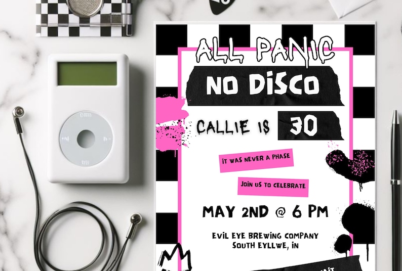 Pop Punk Checkerboard Birthday Invitation, 30th 40th Birthday Warped ...