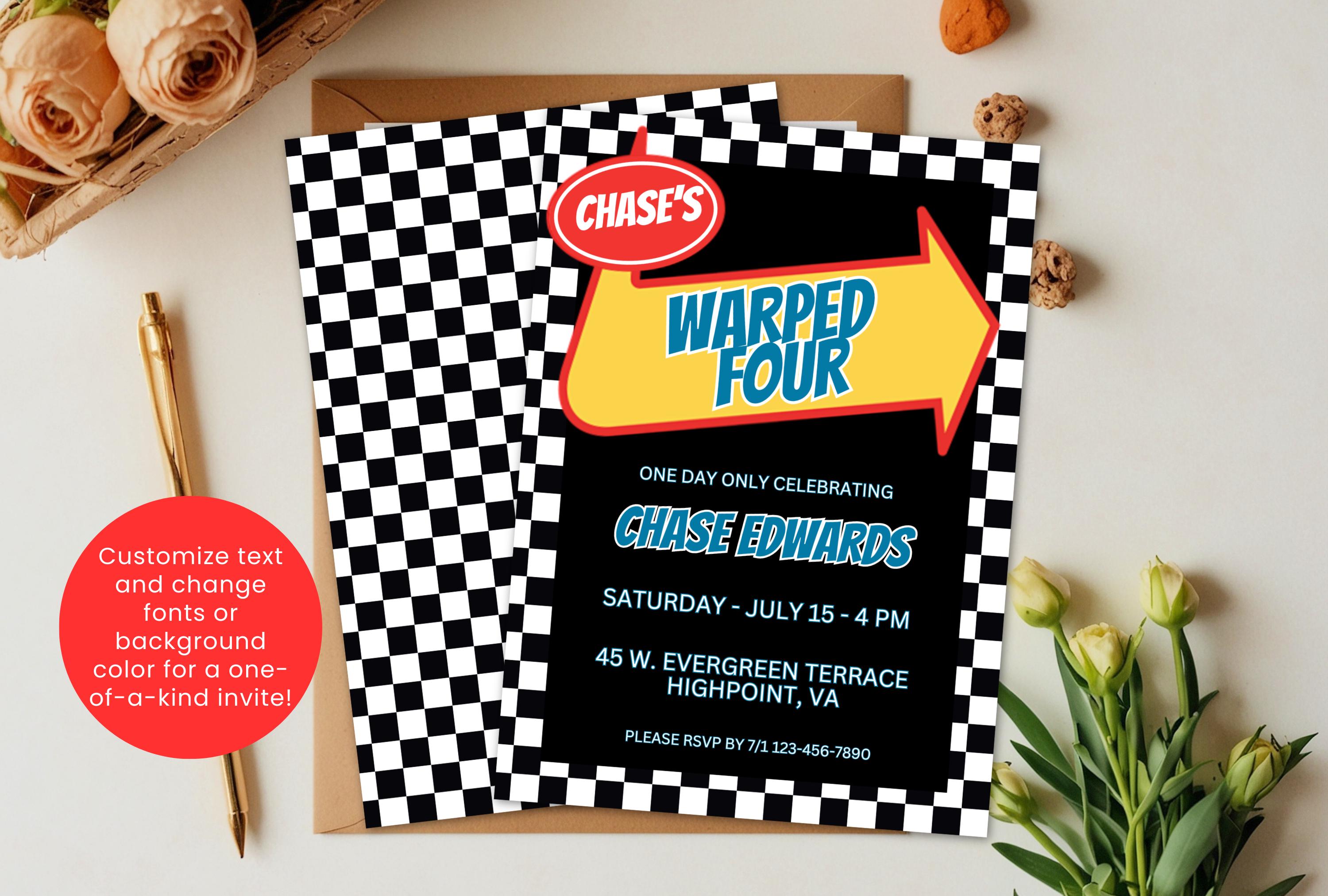 Warped Four Pop Punk Kid's Birthday Invitation | 4th Tour Invite ...