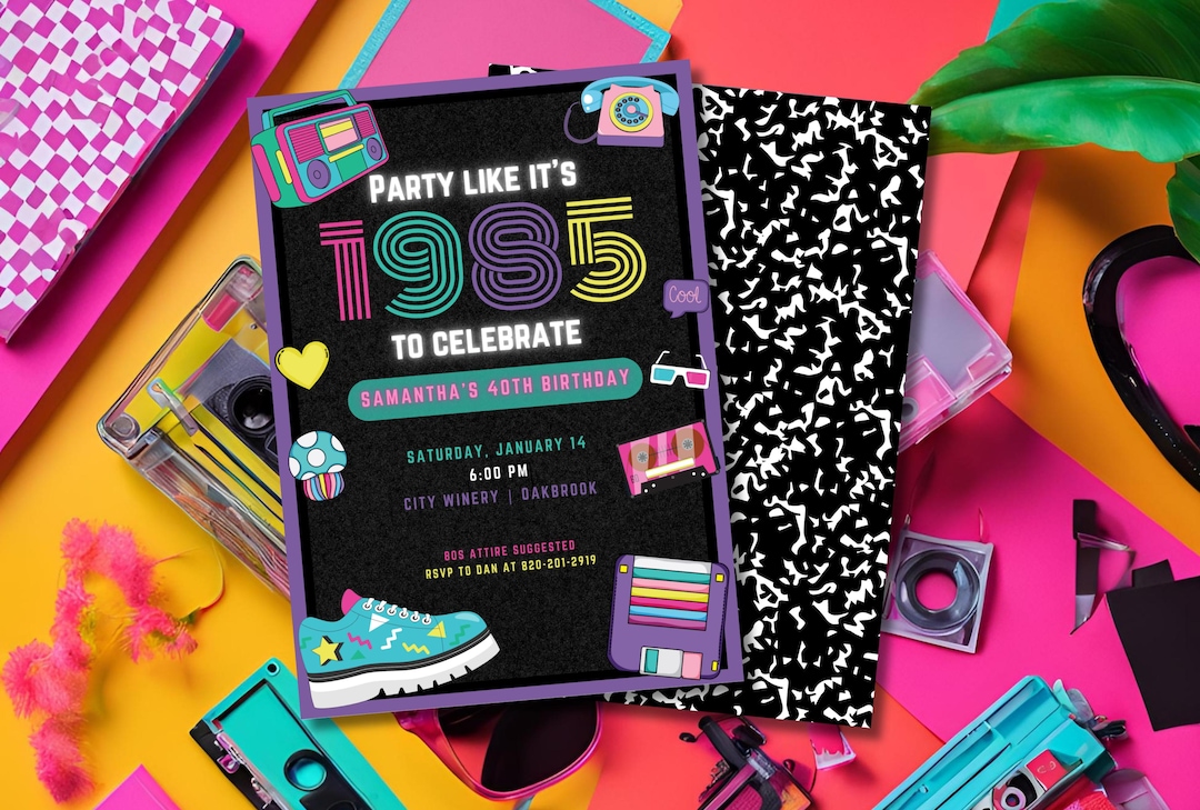 40th Birthday 80's Costume Party Invitation, Eighties Themed Fortieth ...