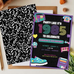 40th Birthday 80's Costume Party Invitation, Eighties Themed Fortieth ...