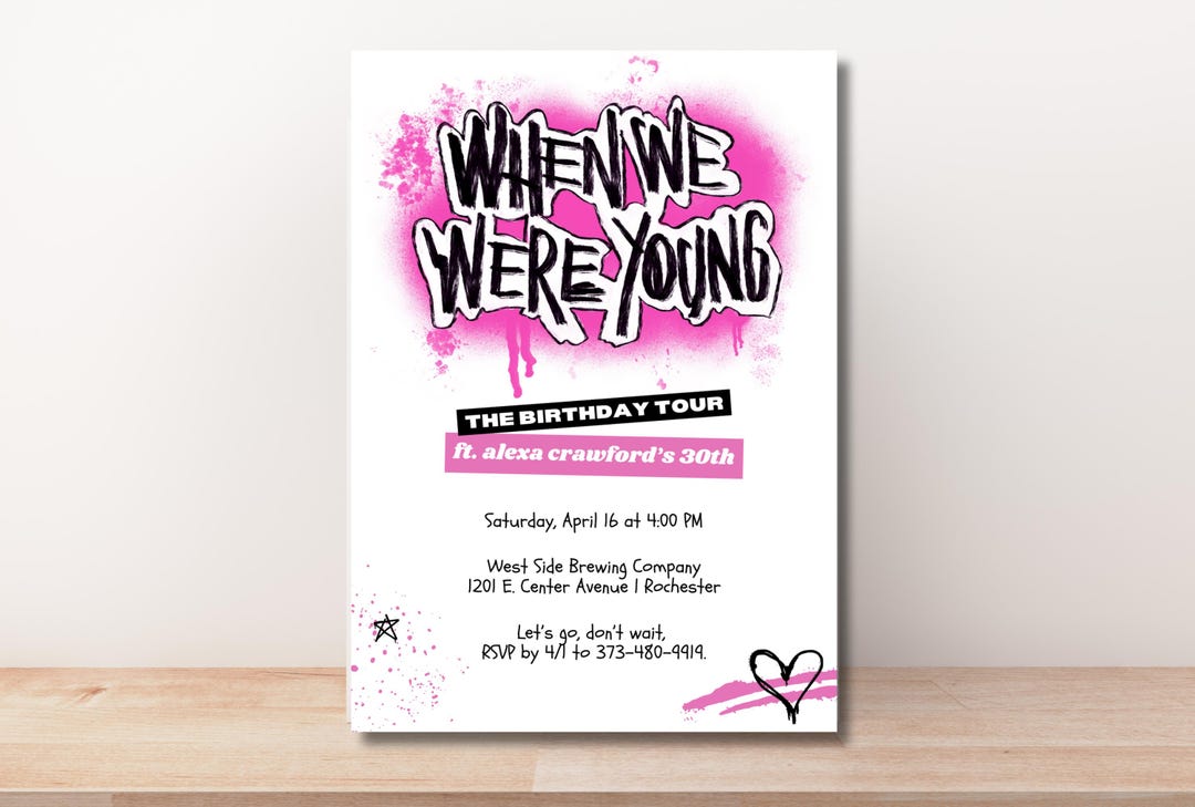 When We Were Young Hot Pink Pop Punk Birthday Invitation | 30th 40th ...