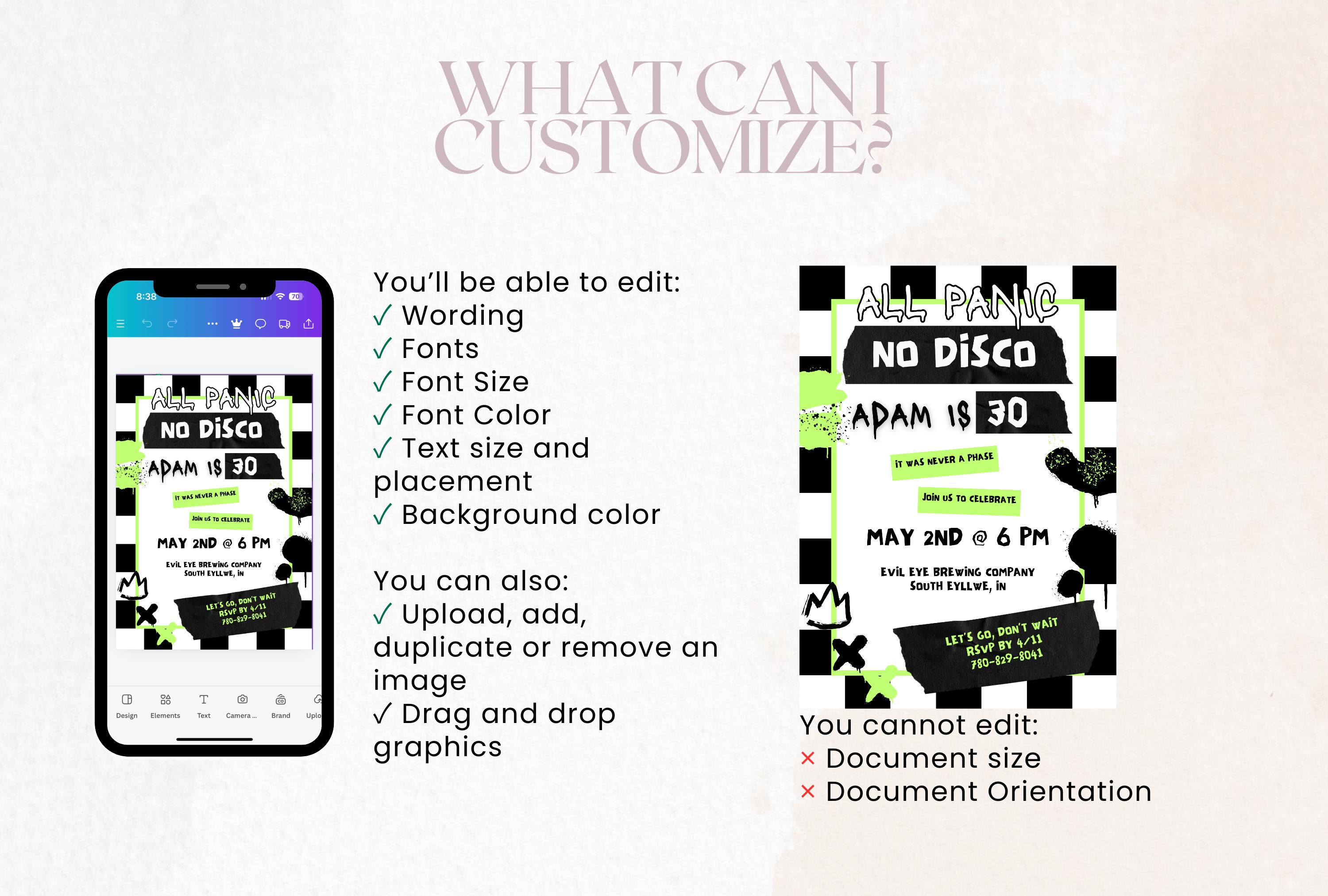 Elder Emo Birthday Invitation, 30th 40th Birthday Warped Pop Punk ...