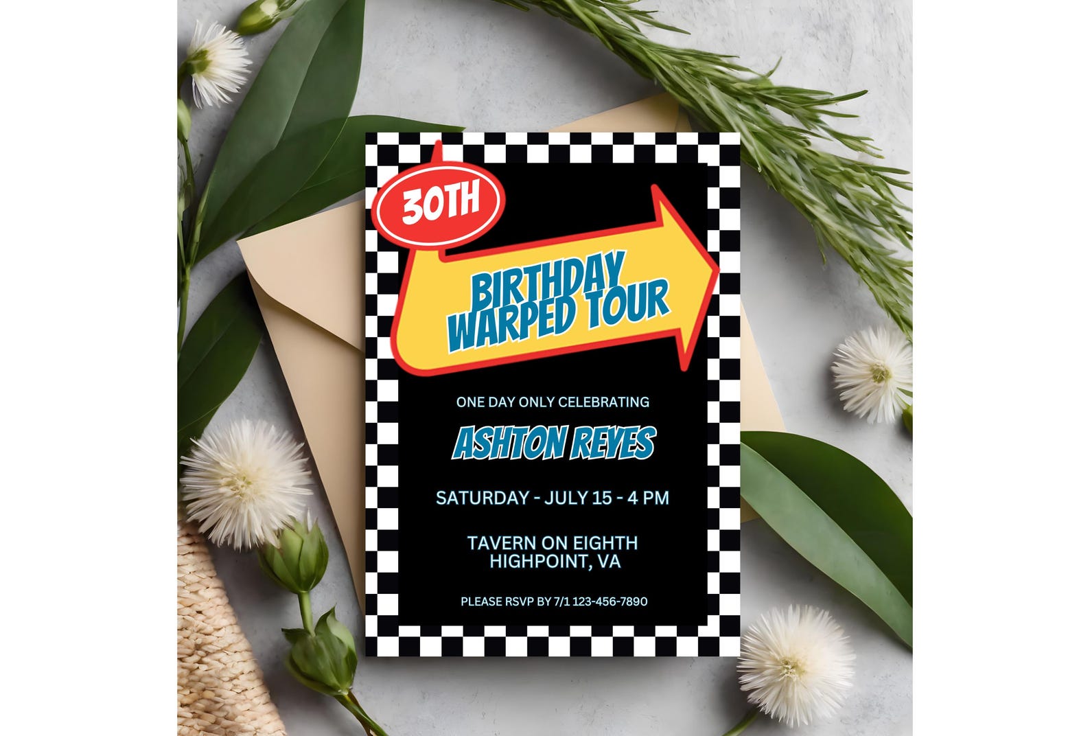 Printable Warped Tour Pop Punk Birthday Invitation, 30th 40th Birthday ...