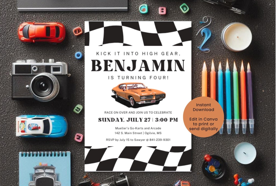 Hot Rod Boy Birthday Invitation, Hot Wheels Birthday Party ...