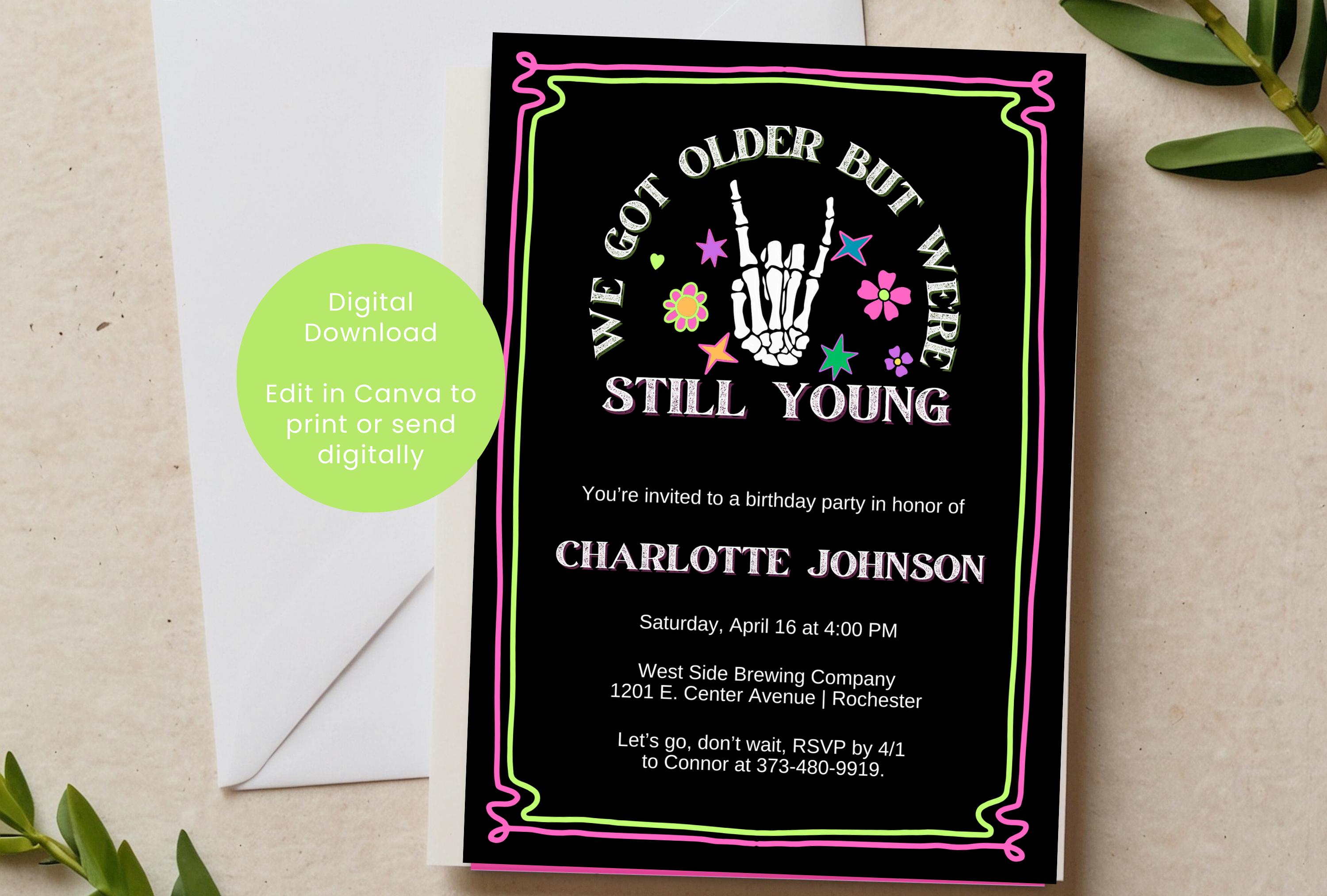 Editable Elder Emo Pop Punk Birthday Invitation - We Got Older but We ...