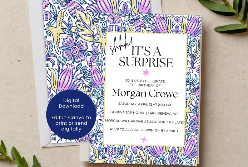 Printable Scandi Folk Art Surprise Birthday Invitation | Editable ...