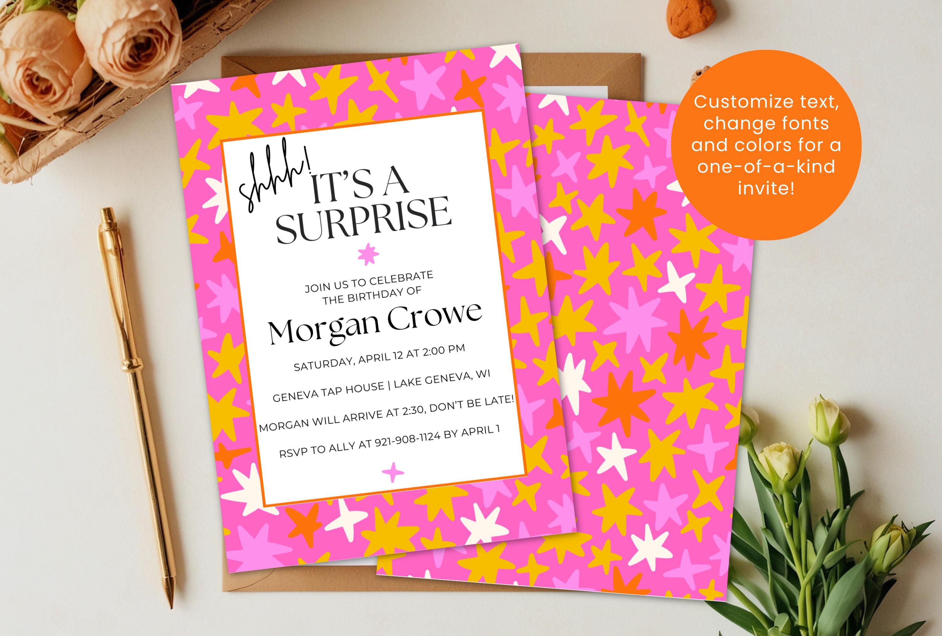 Printable Surprise Birthday Invitation Template | Editable Hot Pink ...