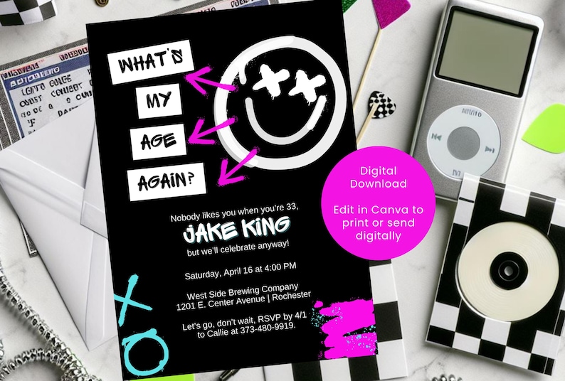 Editable Elder Emo Blink 182 Birthday Invitation, Nobody Likes You When ...