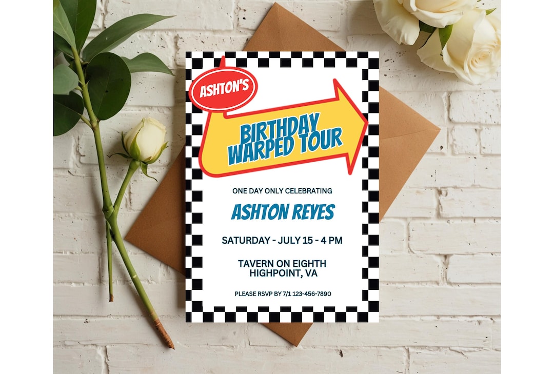 Warped Tour Pop Punk Birthday Invitation, 30th 40th Birthday Elder Emo ...