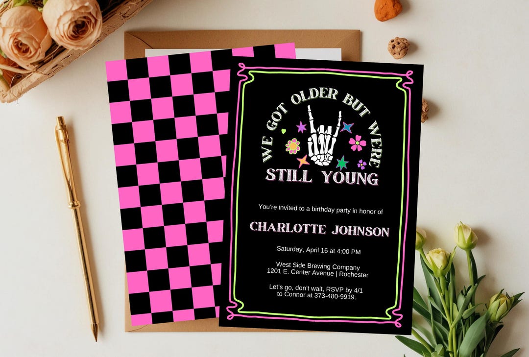 Editable Elder Emo Pop Punk Birthday Invitation - We Got Older but We ...