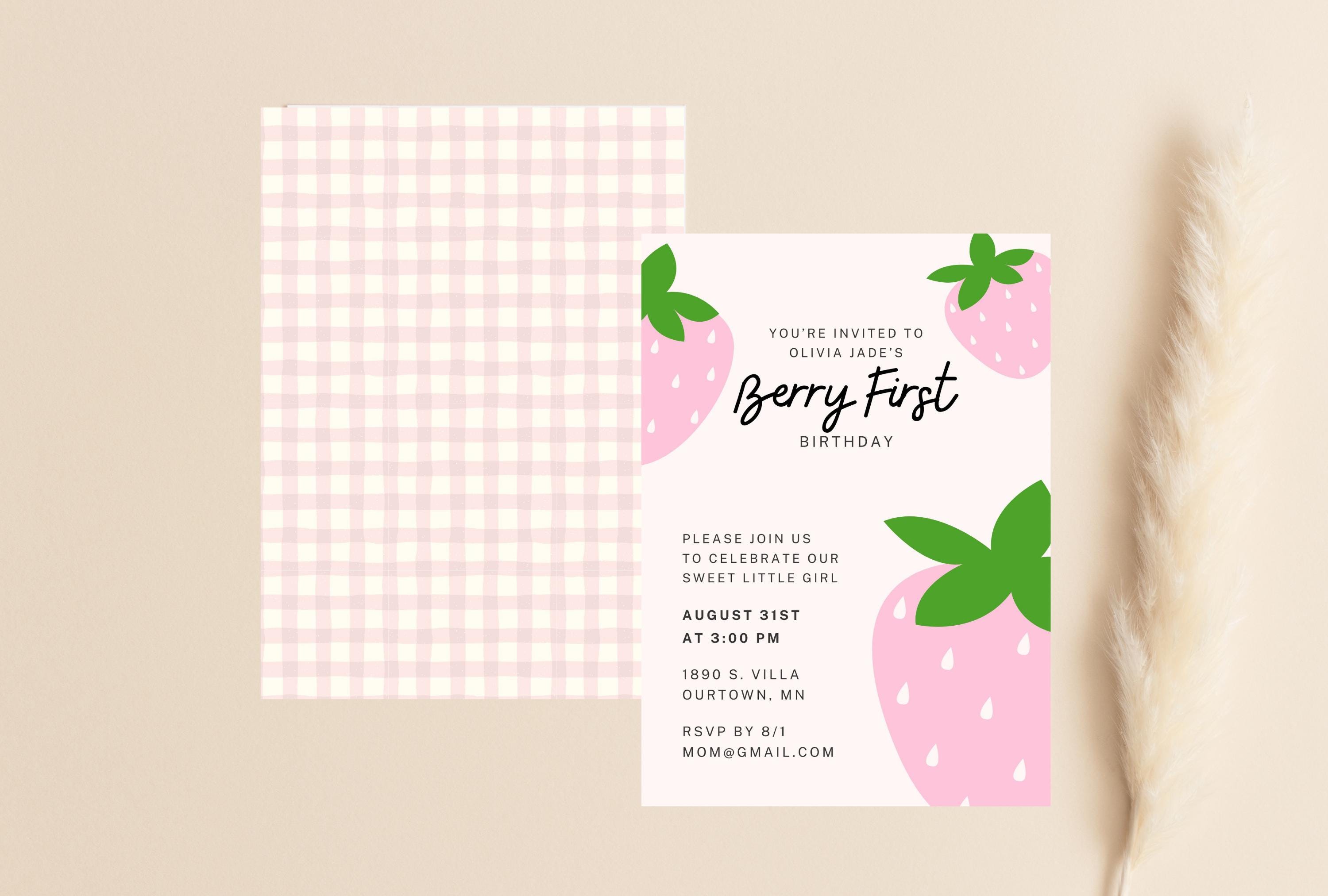 Funky Strawberry Birthday Invitation, Berry First Birthday Party ...