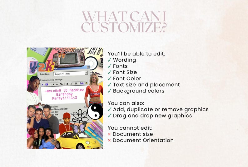 Editable Welcome Sign for Early 2000s Y2K Themed Birthday | 30th 40th ...