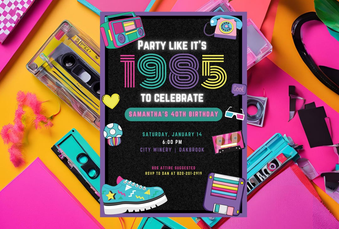 Invitación a fiesta de cumpleaños número 40 de los años 80, invitación ...