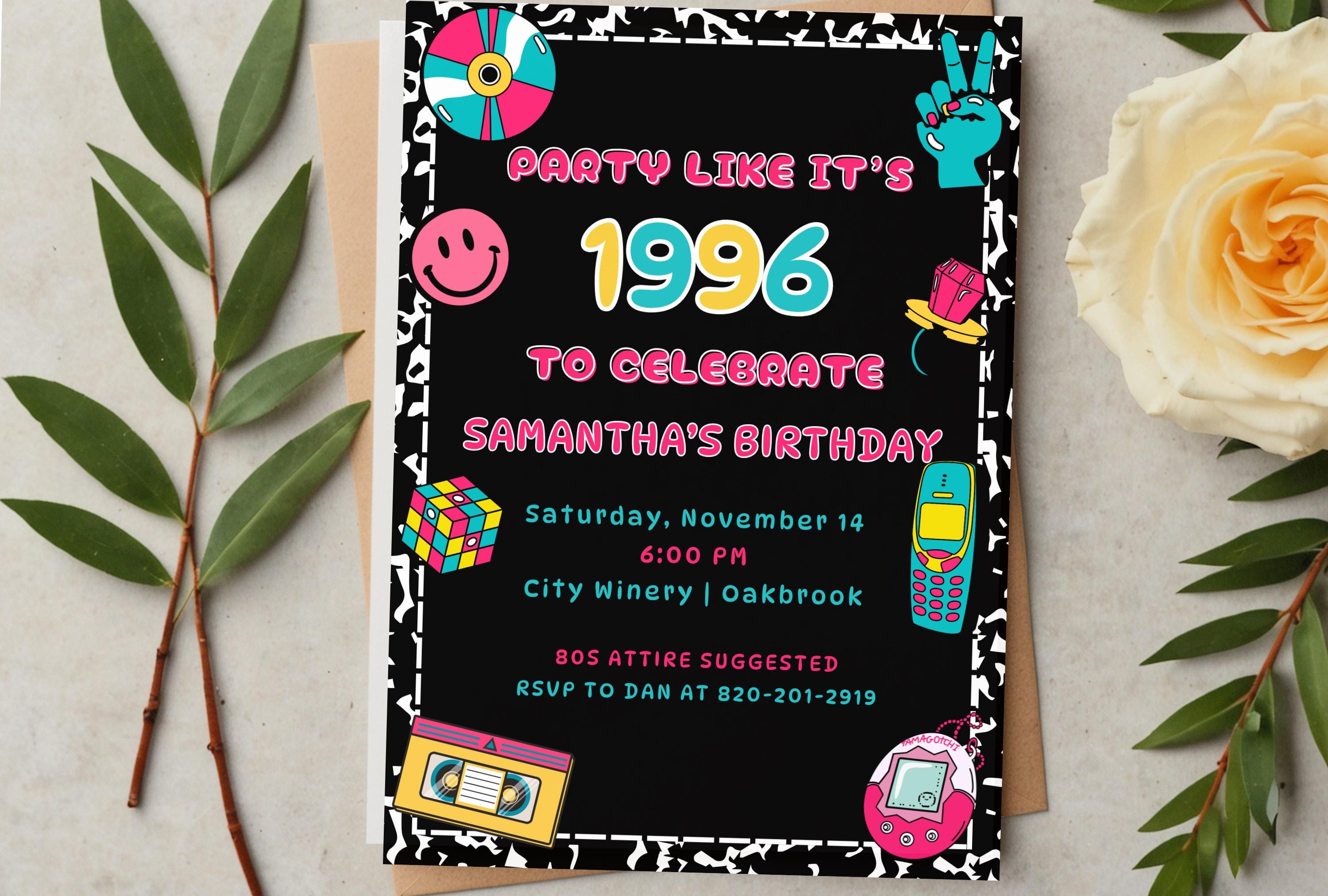 30th Birthday 90's Costume Party Invitation, Nineties Themed Retro ...