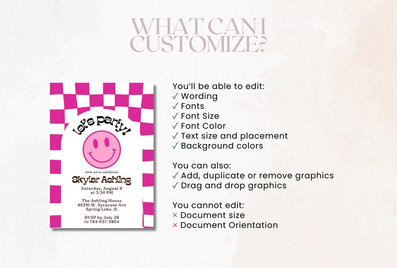 Printable Smiley Face Magenta Checkerboard Invite | Happy Face Emoji ...