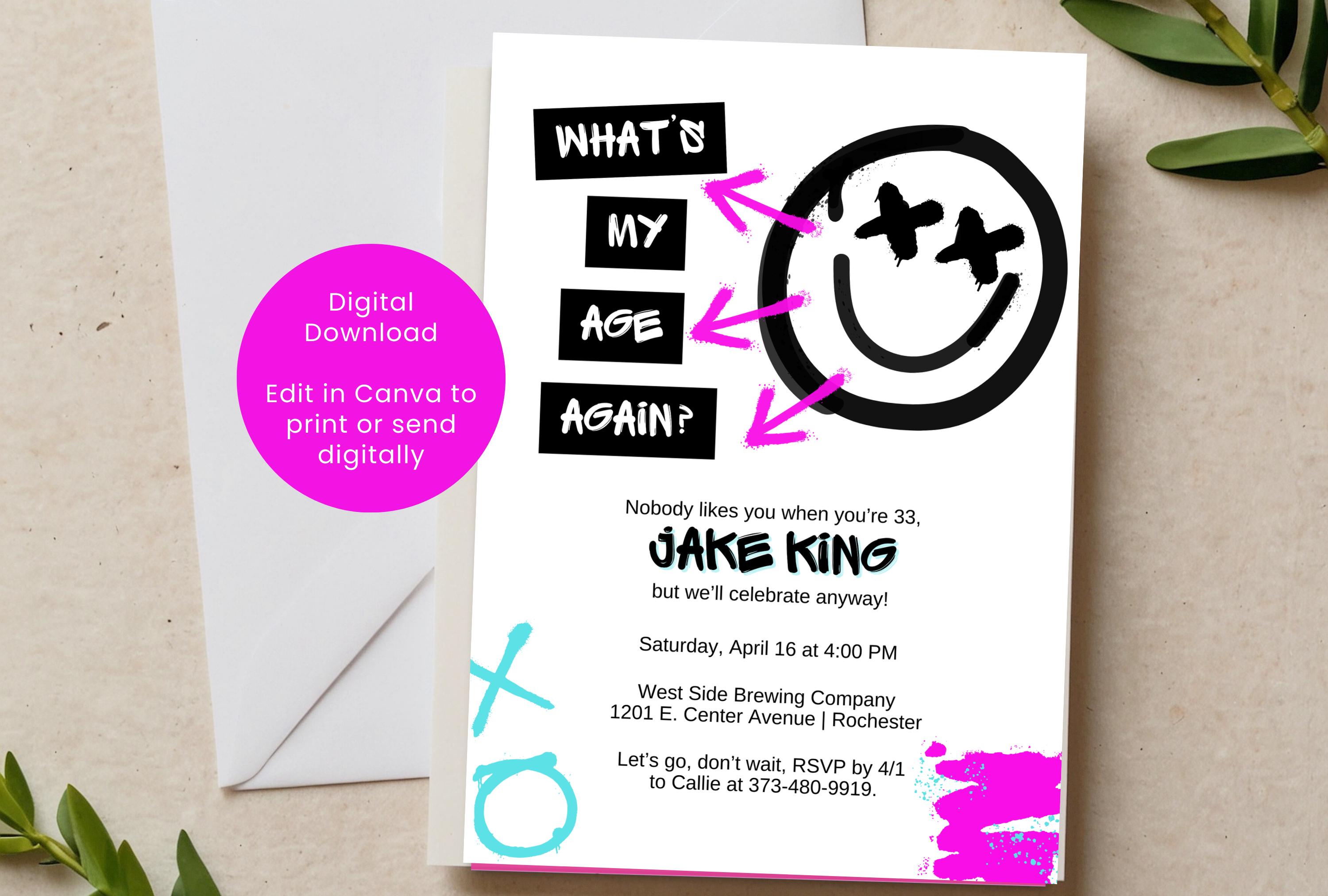 Editable Elder Emo Blink 182 Birthday Invitation, Nobody Likes You When ...