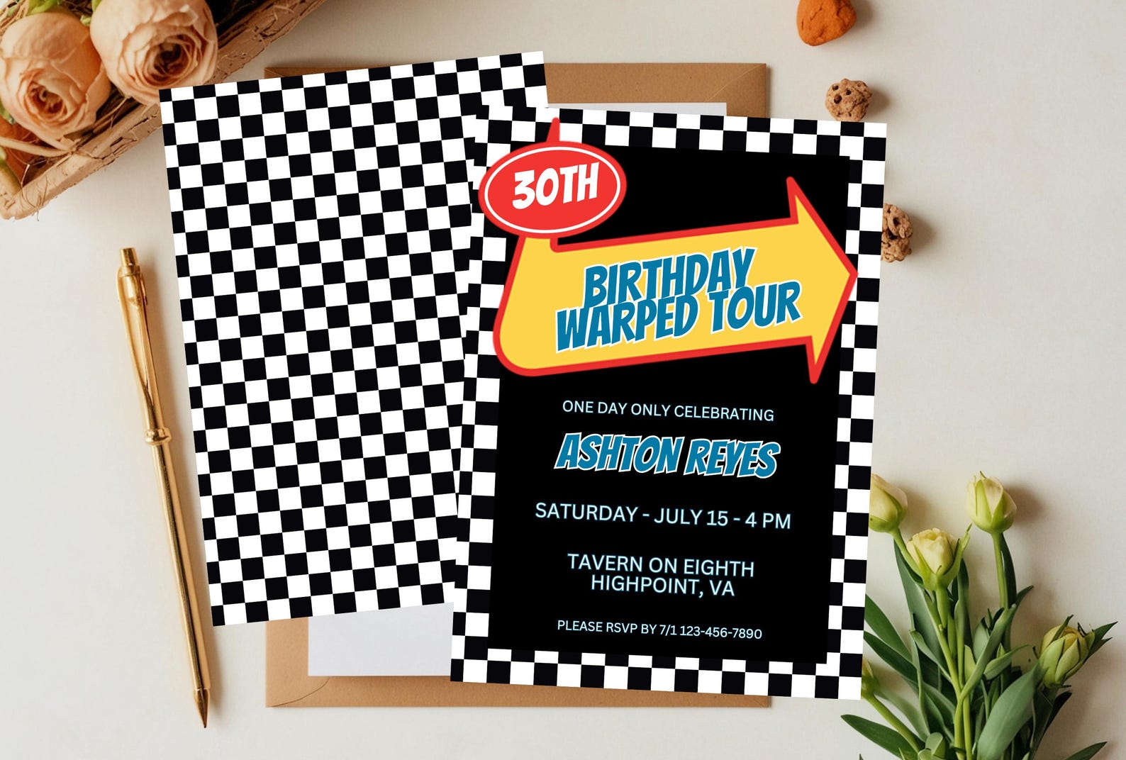 Printable Warped Tour Pop Punk Birthday Invitation, 30th 40th Birthday ...
