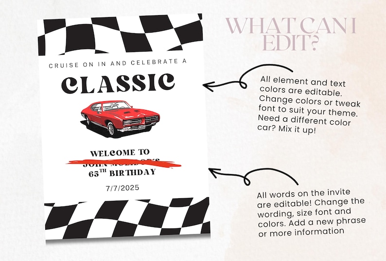 Welcome Sign for Classic Muscle Car Birthday Party | Editable Hot Rod ...