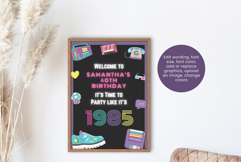 Custom Sign for 40th Birthday 80's Party, Eighties Themed Fortieth ...