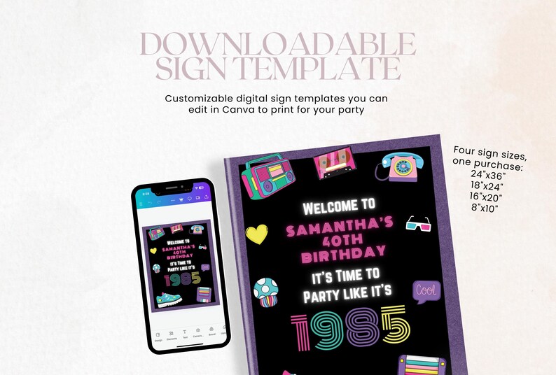 Custom Sign for 40th Birthday 80's Party, Eighties Themed Fortieth ...