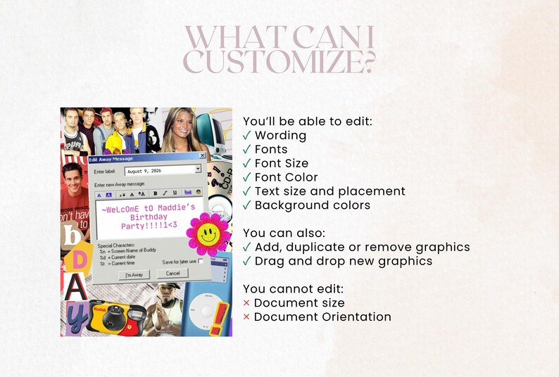 Editable Welcome Sign for Early 2000s Y2K Themed Birthday | 30th 40th ...