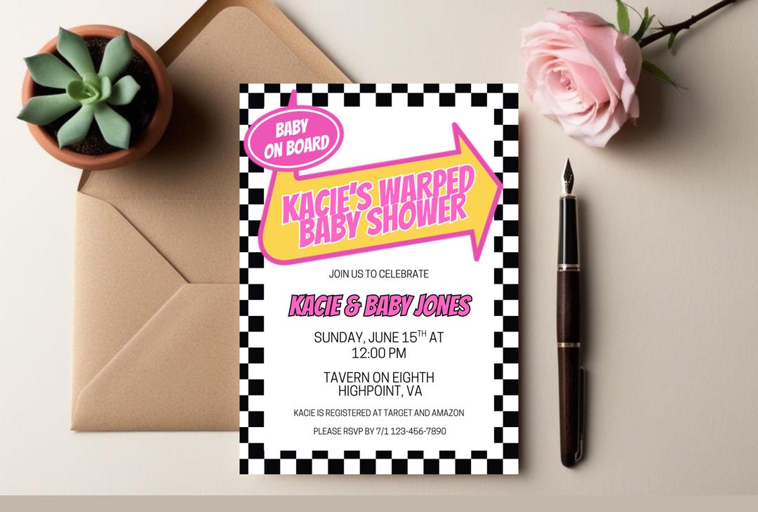 Printable Pink Warped Tour Baby Shower Pop Punk Invitation With Books ...