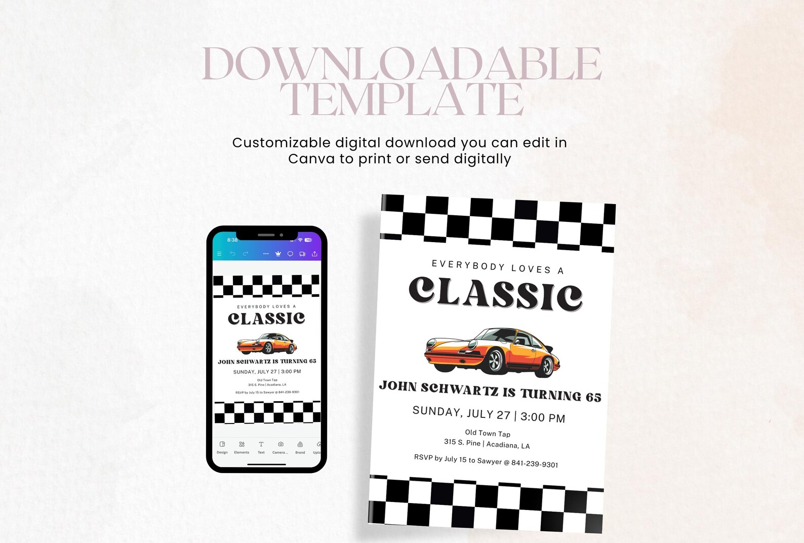 Classic Car Birthday Invitation | Editable Orange Hot Rod Vintage ...