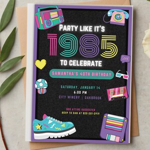 40th Birthday 80's Costume Party Invitation, Eighties Themed Fortieth ...