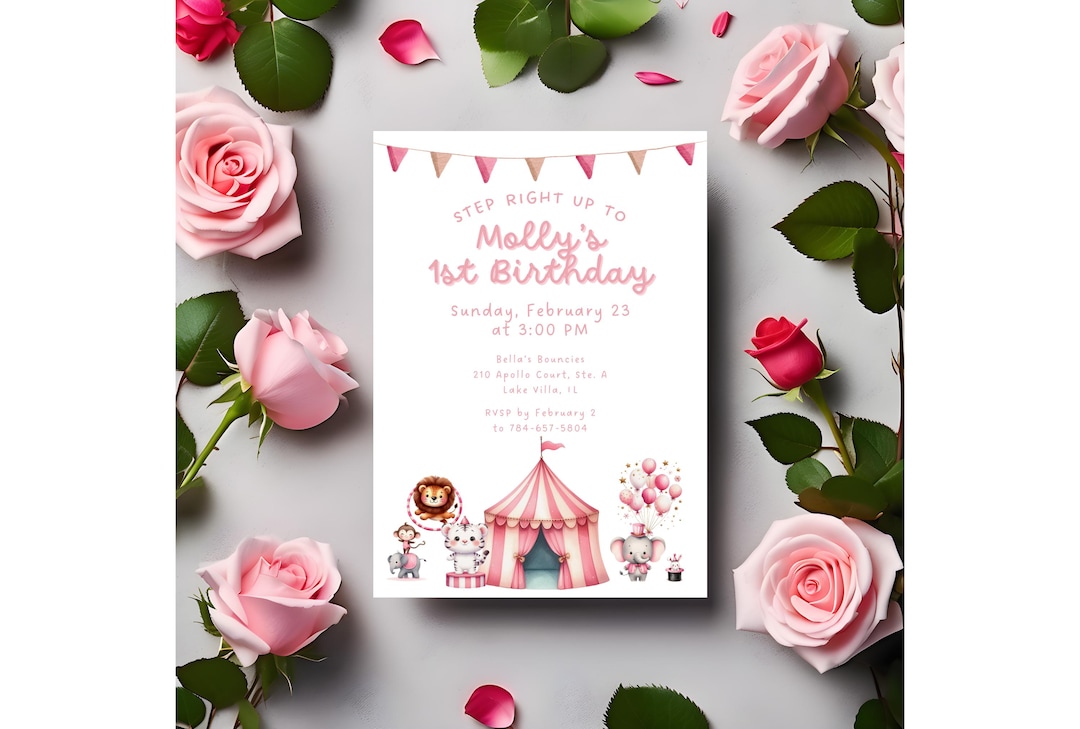 Step Right up | Printable Pink Circus Birthday Party Invitation for ...