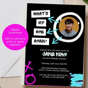 Editable Pop Punk Birthday Invitation, What's My Age Again? 30th 40th ...