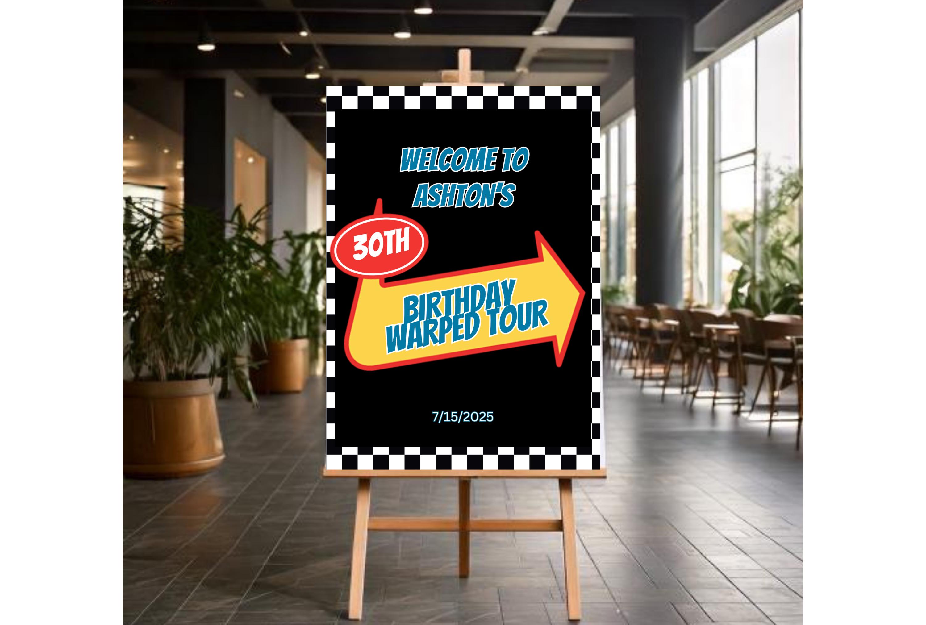 Custom Sign for Warped Tour Pop Punk Birthday Invitation | 30th 40th ...