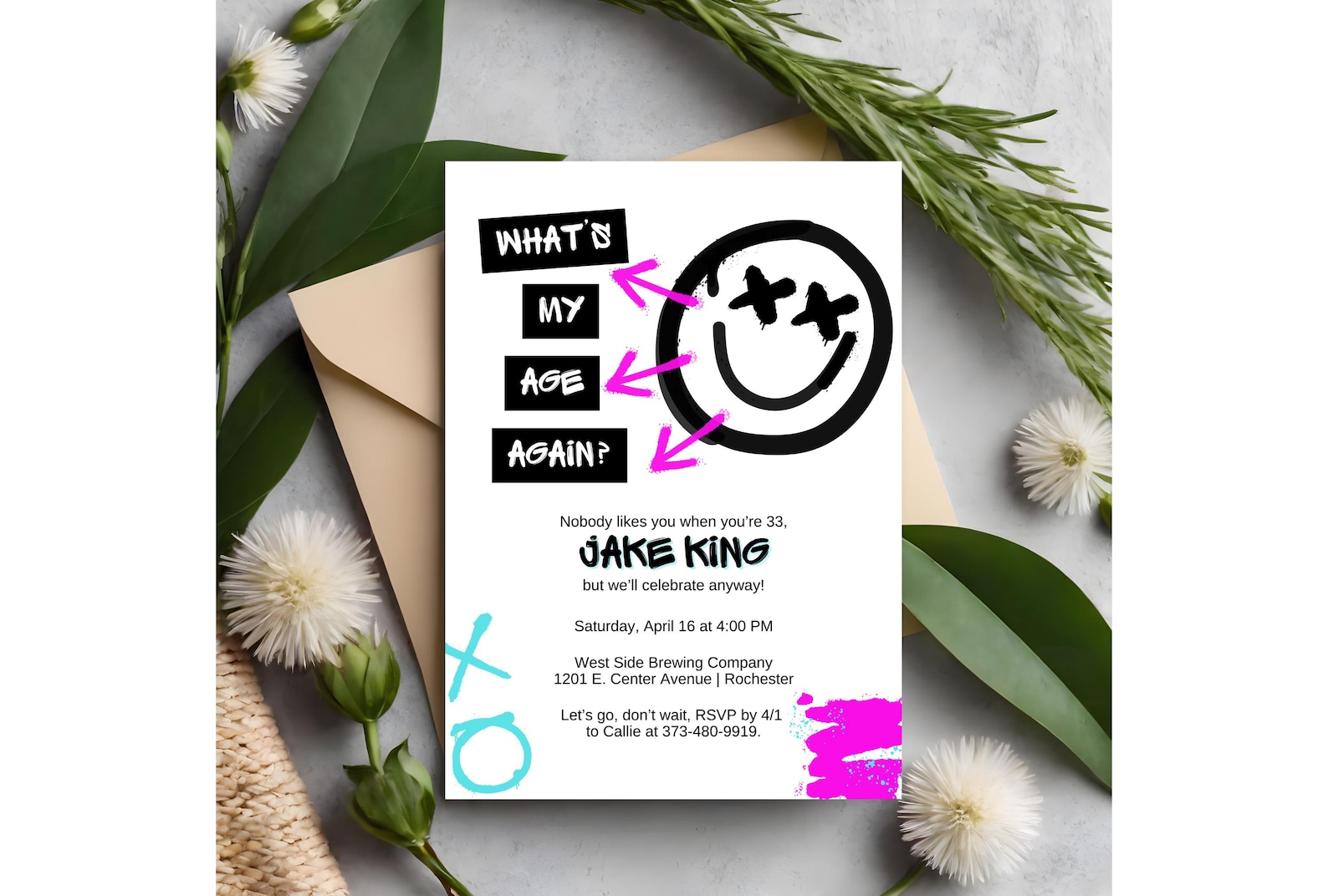 Editable Elder Emo Blink 182 Birthday Invitation, Nobody Likes You When ...