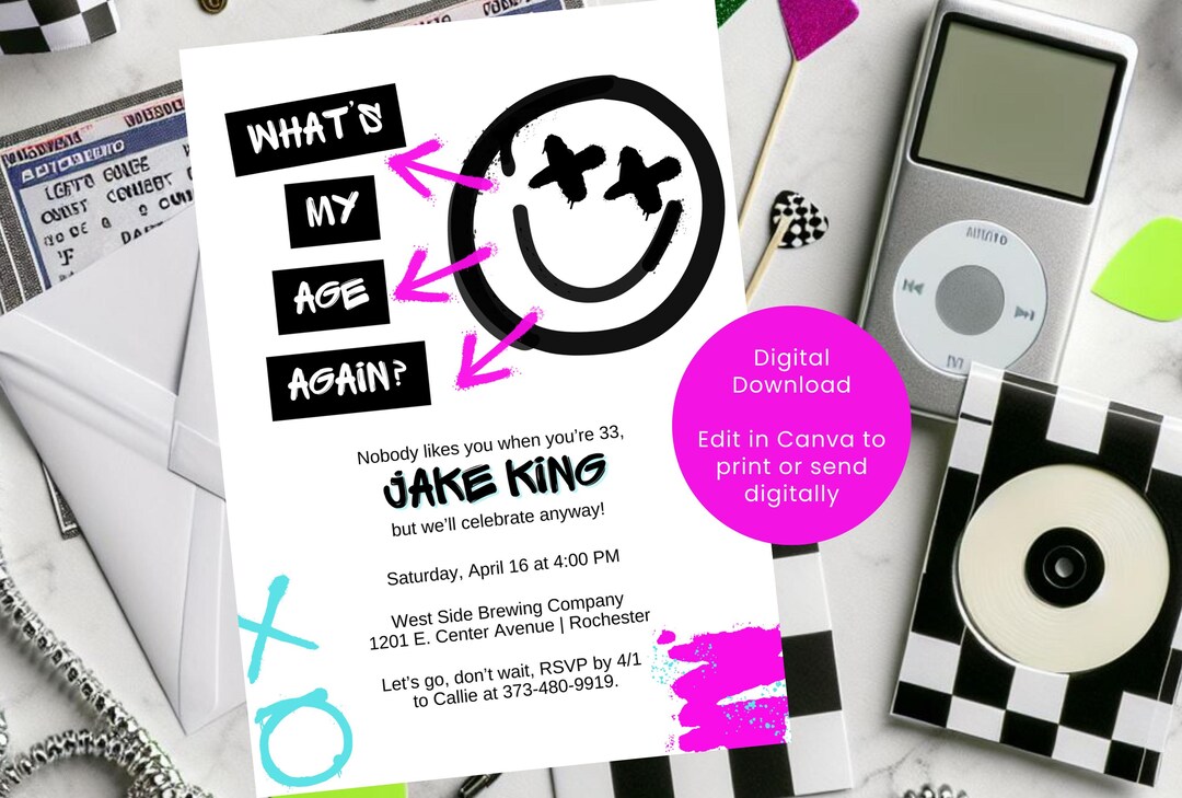 Editable Elder Emo Blink 182 Birthday Invitation, Nobody Likes You When ...