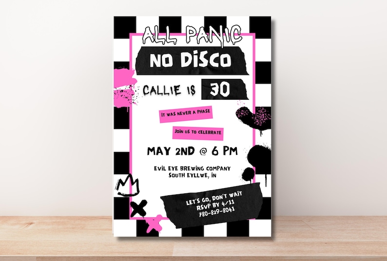 Pop Punk Checkerboard Birthday Invitation, 30th 40th Birthday Warped ...