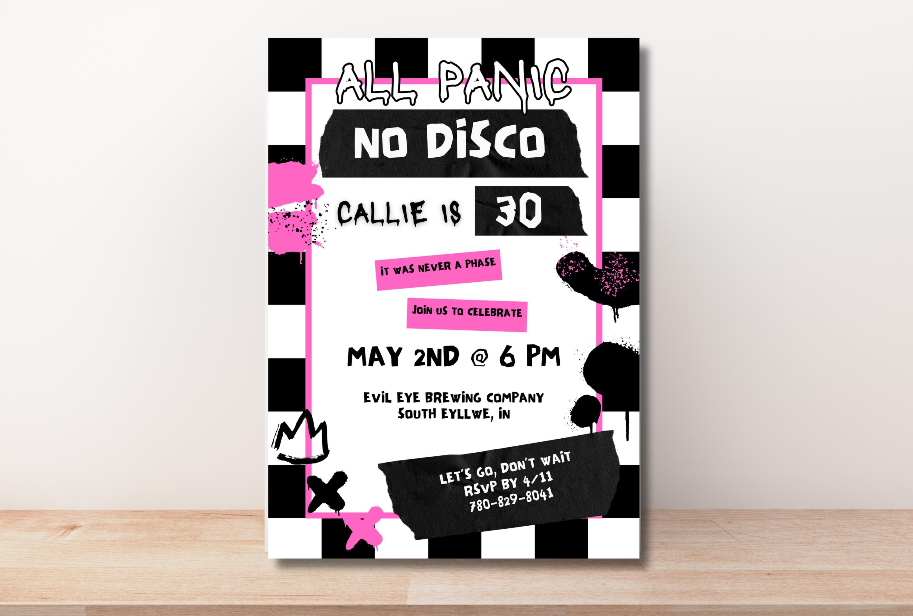 Pop Punk Checkerboard Birthday Invitation, 30th 40th Birthday Warped ...