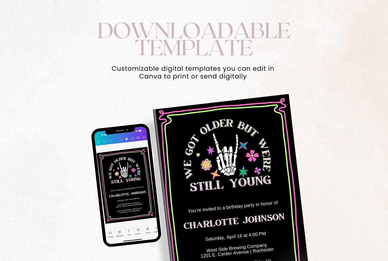 Editable Elder Emo Pop Punk Birthday Invitation - We Got Older but We ...