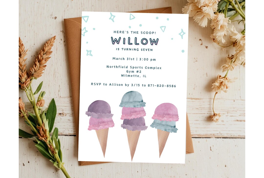 Editable Ice Cream Cone You Scream Birthday Invitation | Printable Pink ...