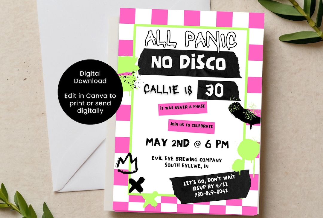 Pop Punk Hot Pink Editable Checkerboard Birthday Invitation, 30th 40th ...