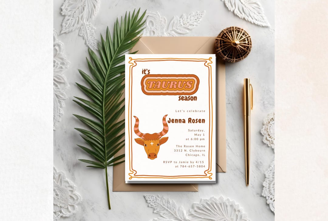 Printable Taurus Themed May and April Birthday Party Invitation, It's ...