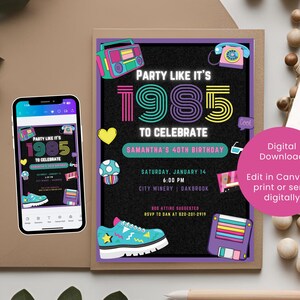 40th Birthday 80's Costume Party Invitation, Eighties Themed Fortieth ...