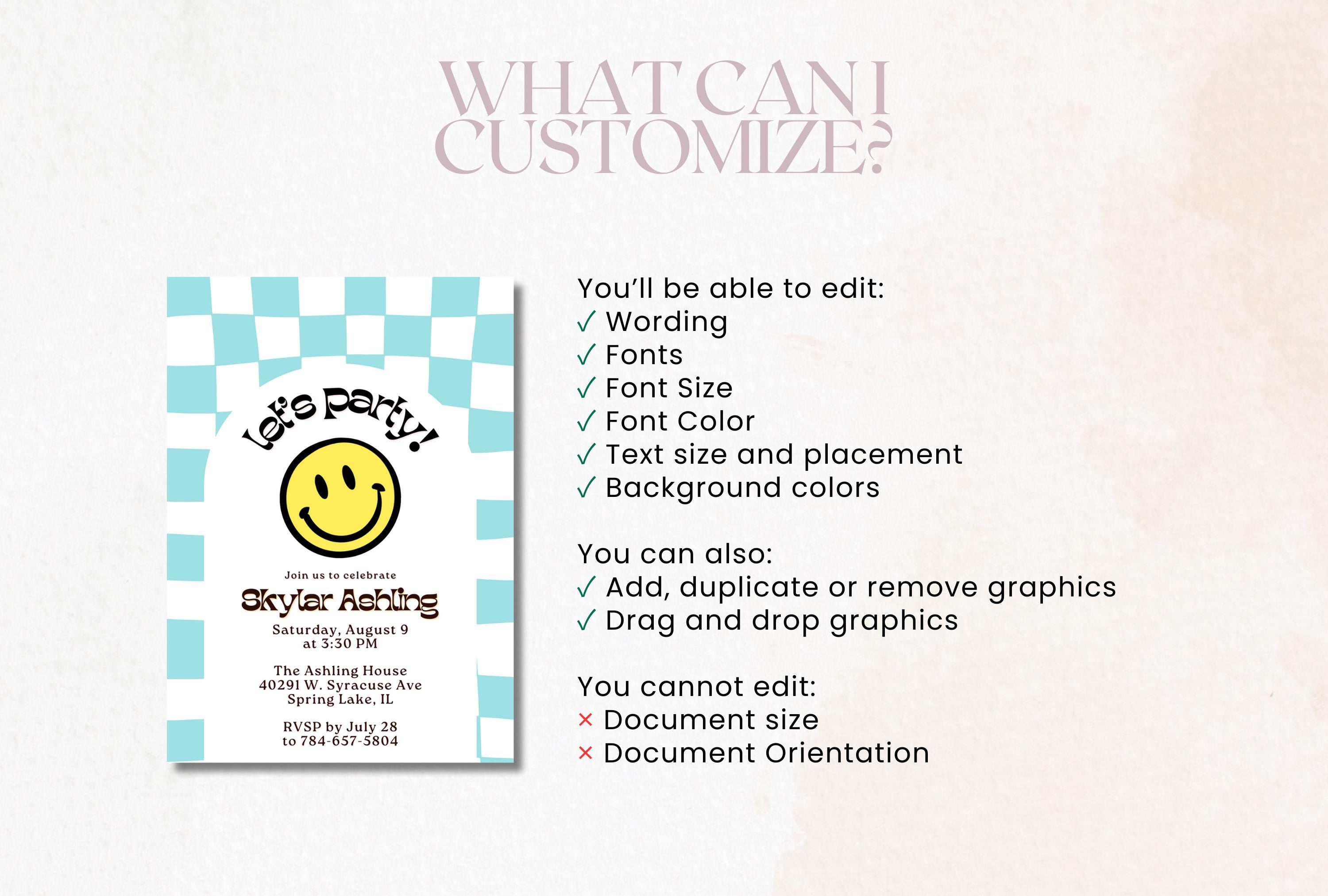 Printable Smiley Face Baby Blue Checkerboard Invite | Happy Face Emoji ...